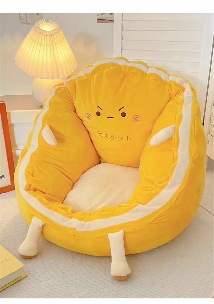 Кресло-мешок Шезлонг, Бархат, Вельвет, Размер S, желтый