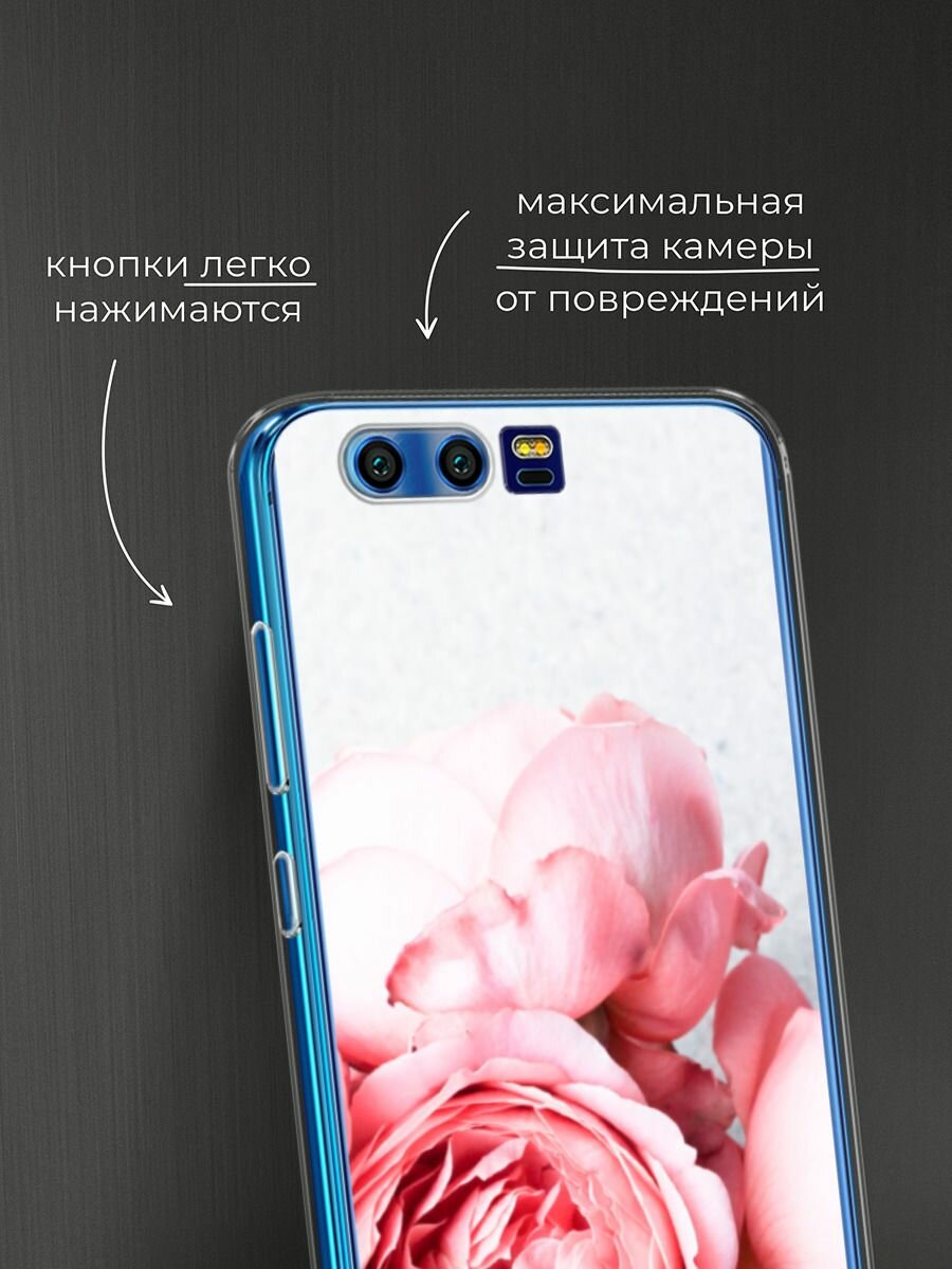 Силиконовый чехол на Honor 9 / Хонор 9 с принтом "Пионы на белом" — фото 1