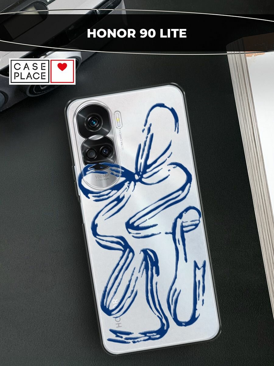 Чехол на Honor 90 Lite / Хонор 90 Лайт с принтом "Синие очертания банта 2"