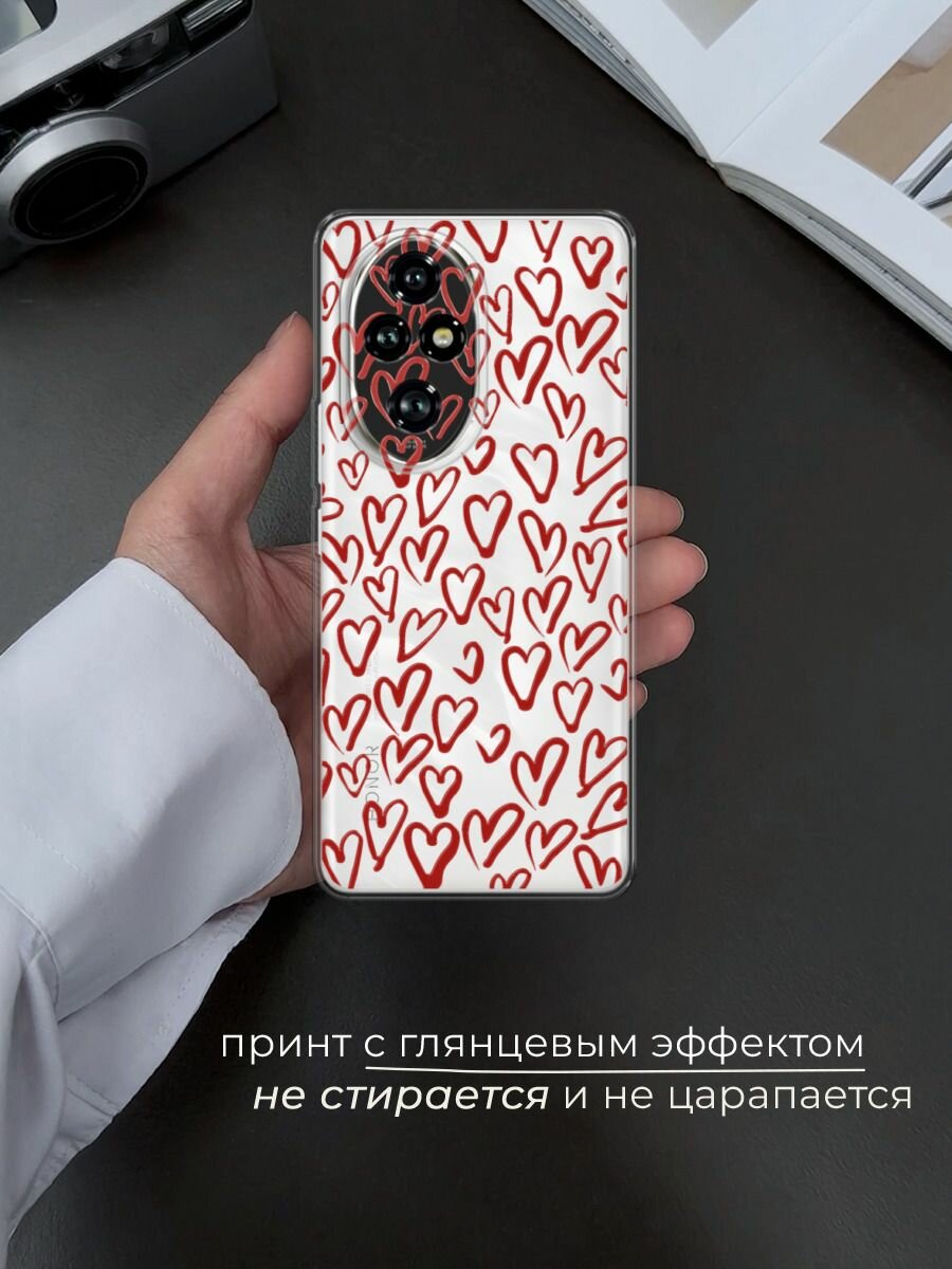 Чехол на Honor 200 Pro / Хонор 200 Про с принтом "Легкие бордовые сердечки" — фото 1