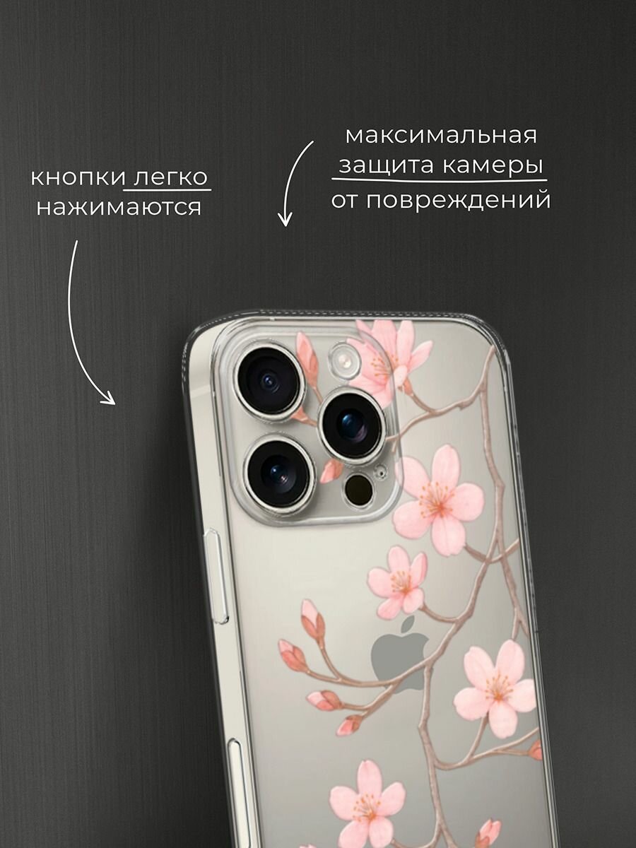 Чехол на Apple iPhone 16 Pro / Айфон 16 Про с принтом "Веточка распускающейся сакуры 2" — фото 1