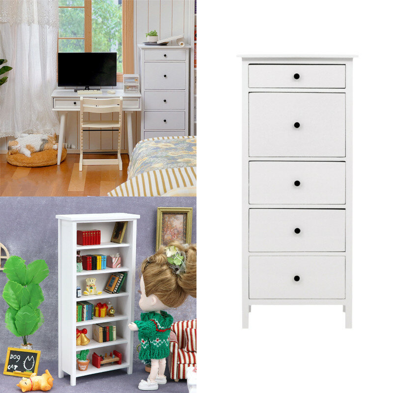 Modern minimalist white dollhouse miniature furniture model storage cabinet glass cabinet