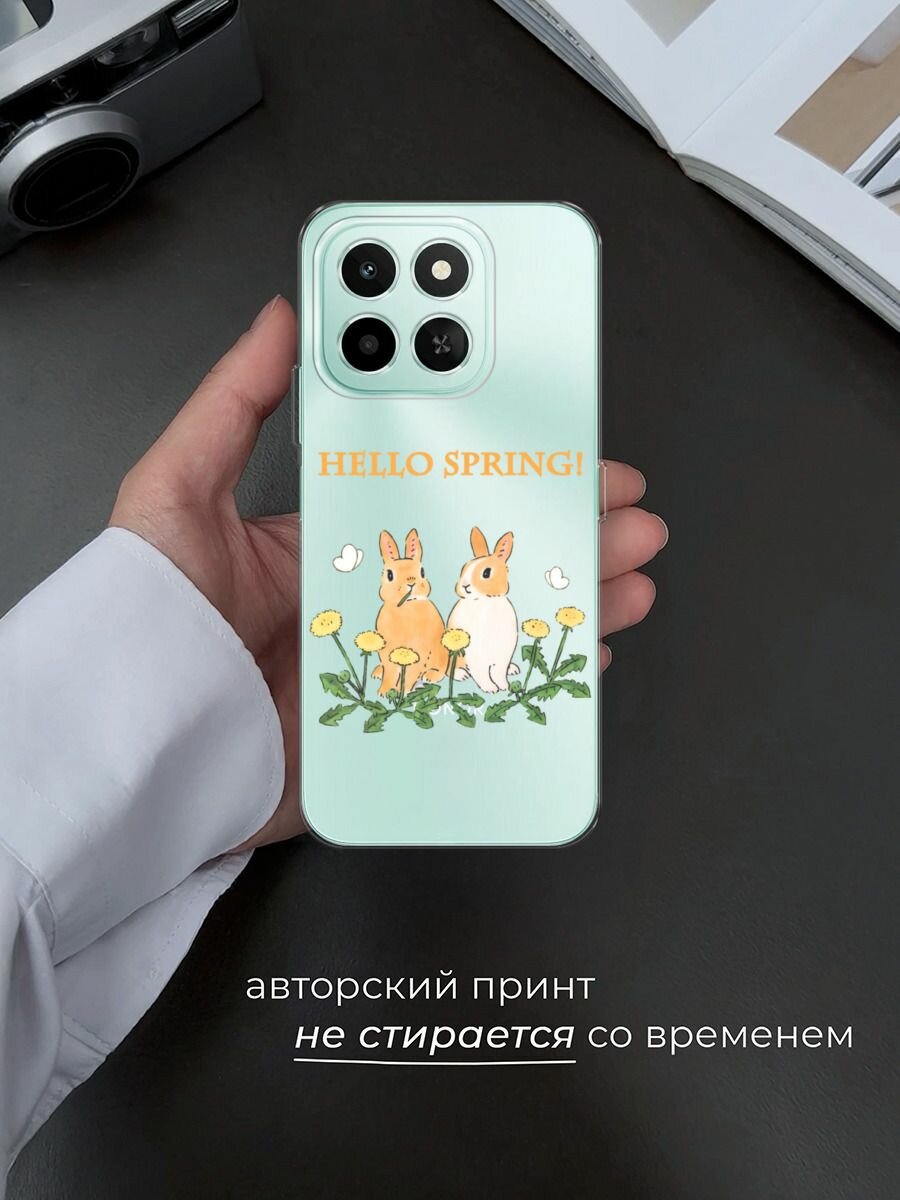 Чехол на Honor X6c / Хонор X6c с принтом "Весенние кролики", прозрачный — фото 1
