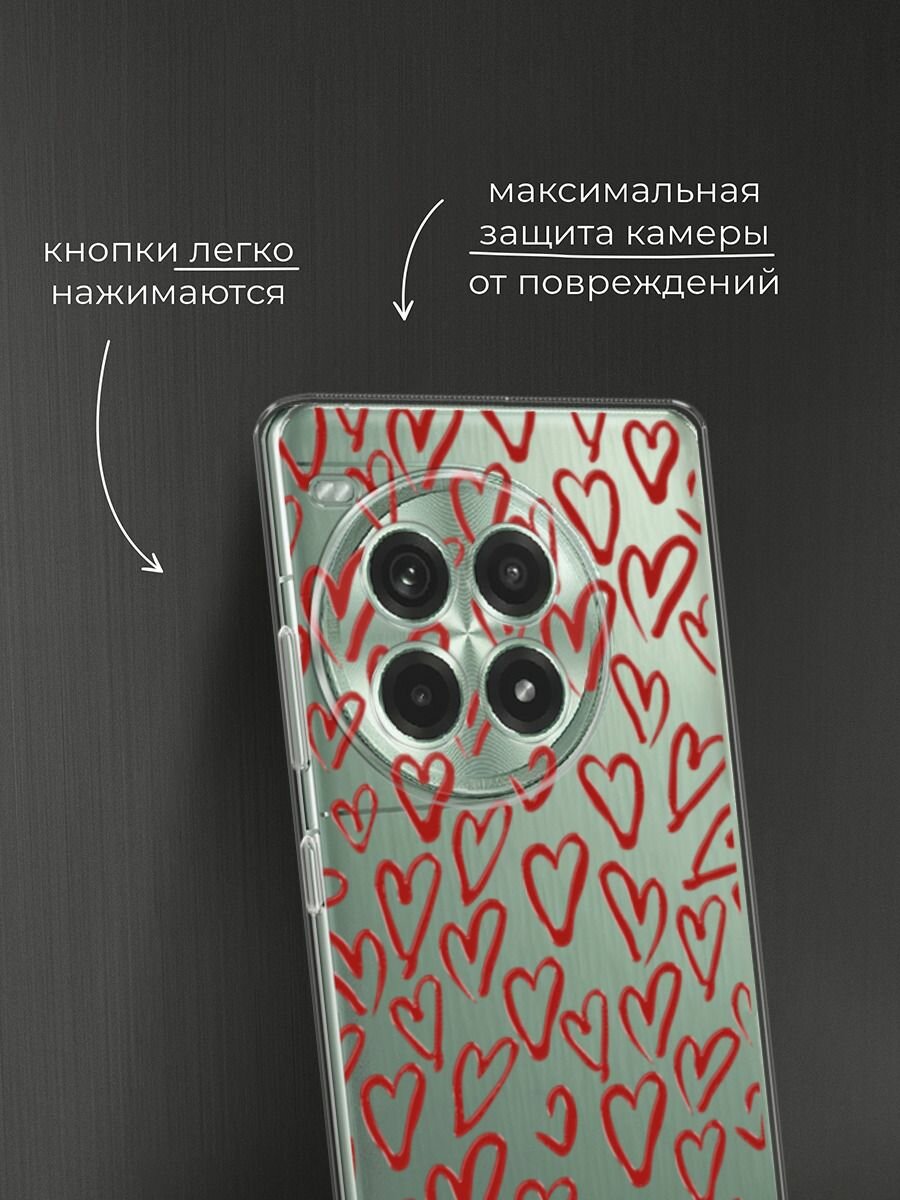 Чехол на OnePlus Ace 3 Pro / Ван Плас Эйс 3 Про с принтом "Легкие бордовые сердечки" — фото 1