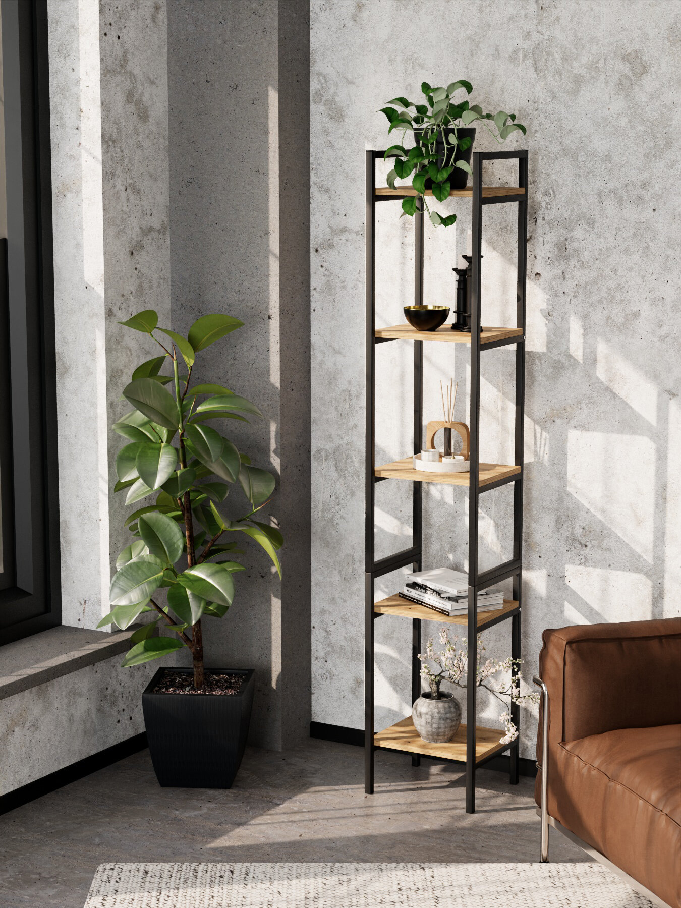 Стеллаж узкий высокий металлический лофт