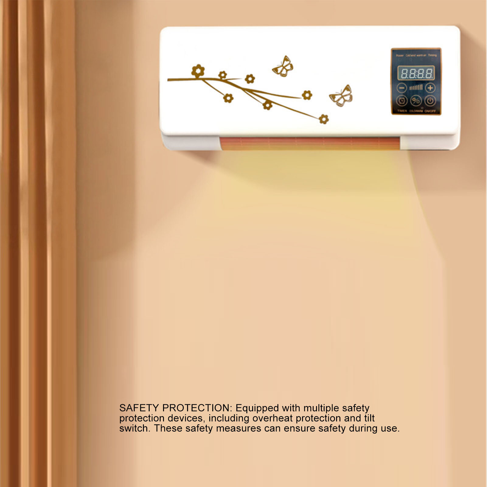 Настенный обогреватель с дистанционным управлением, цифровой дисплей с вешалкой для одежды, настенный кондиционер с подогревом для офиса, гаража, дома