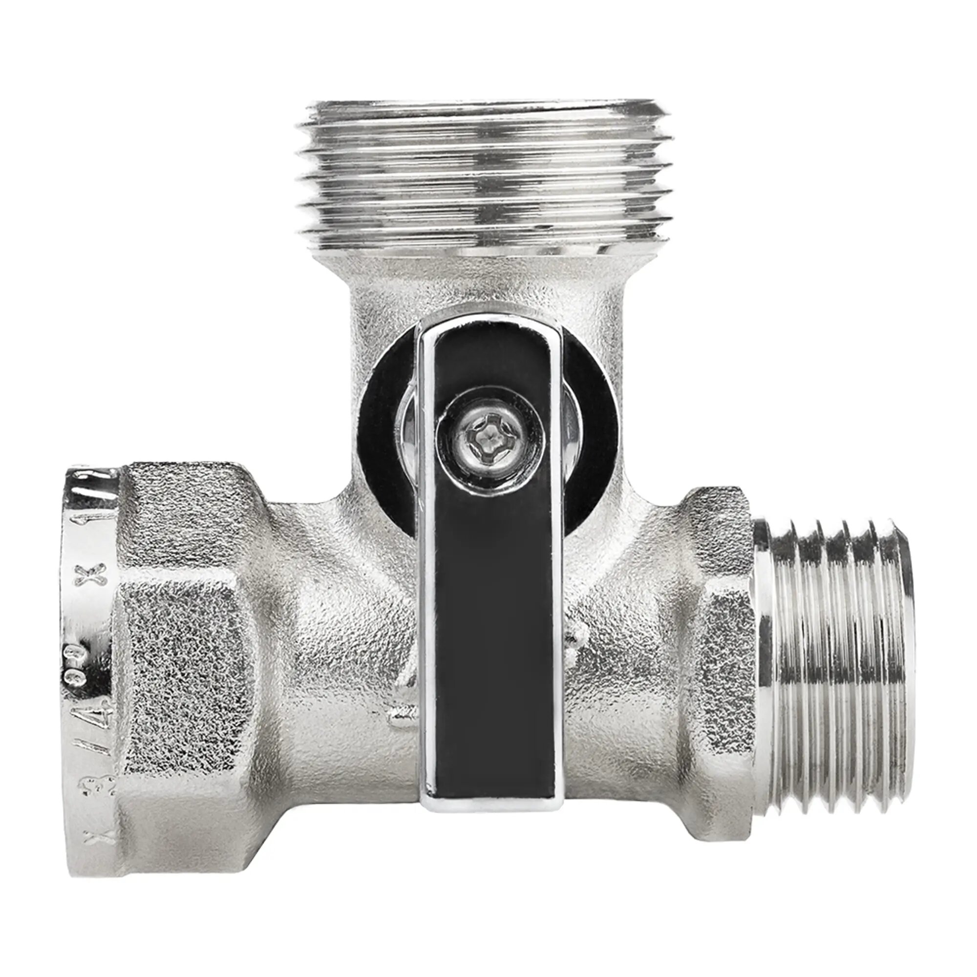 MPF кран трехходовой латунный DN15 PN24 1/2x3/4x1/2 НР/ВР ручка флажок для водяных систем