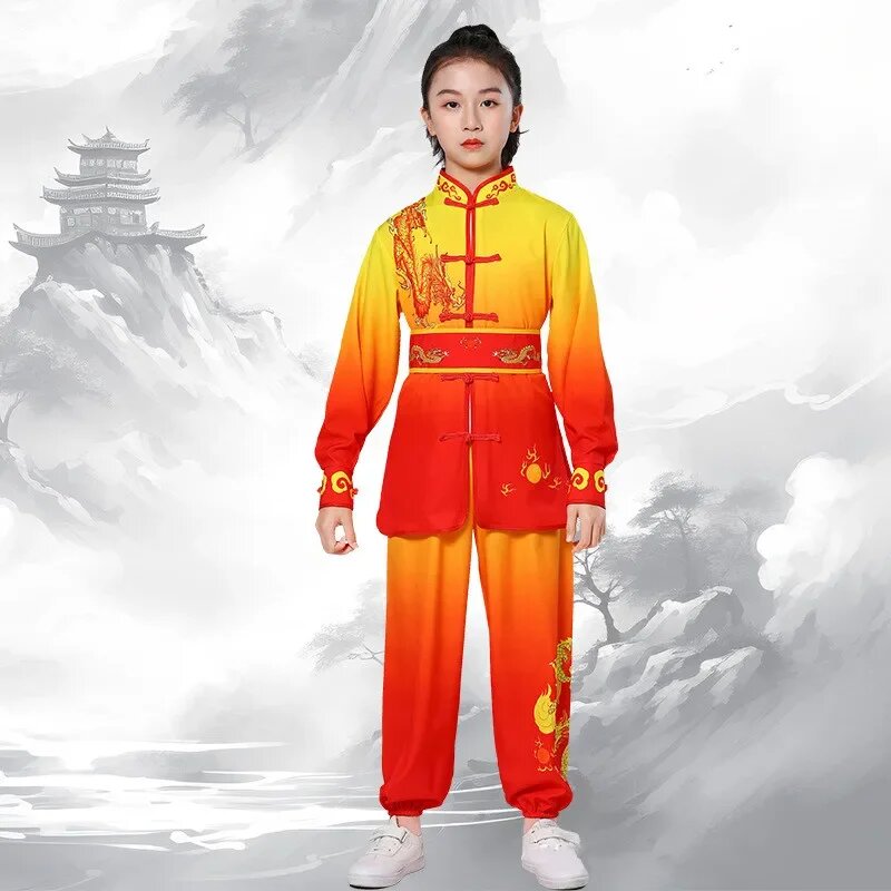 Детский костюм ушу из полиэстера Hallolilla 140, 1-yellow red long