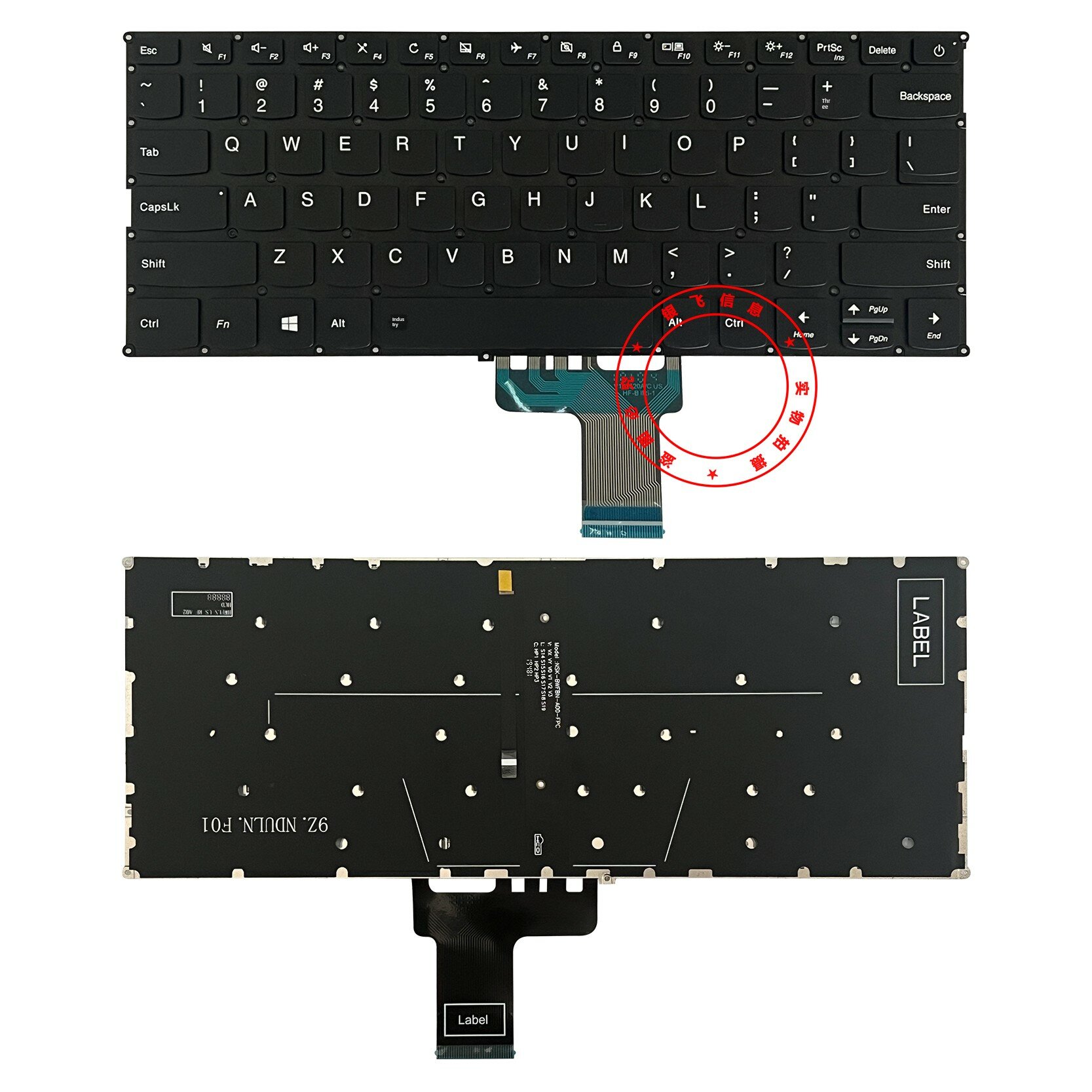 Клавиатура для ноутбука Lenovo Youtian V720-14 с черными клавишами и подсветкой, оригинальная замена