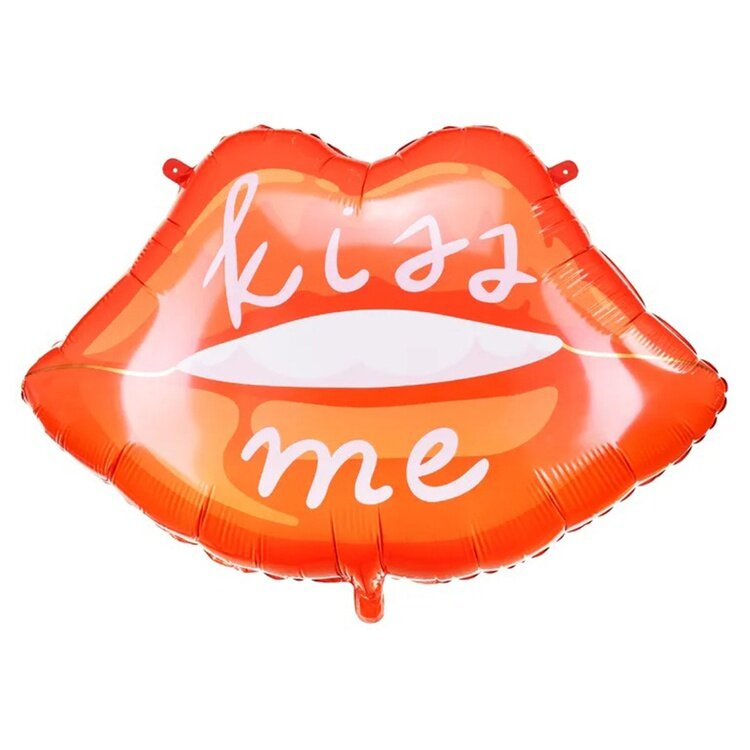 Воздушный шарик PartyDeco фигура, губы KISS ME, фольгированный