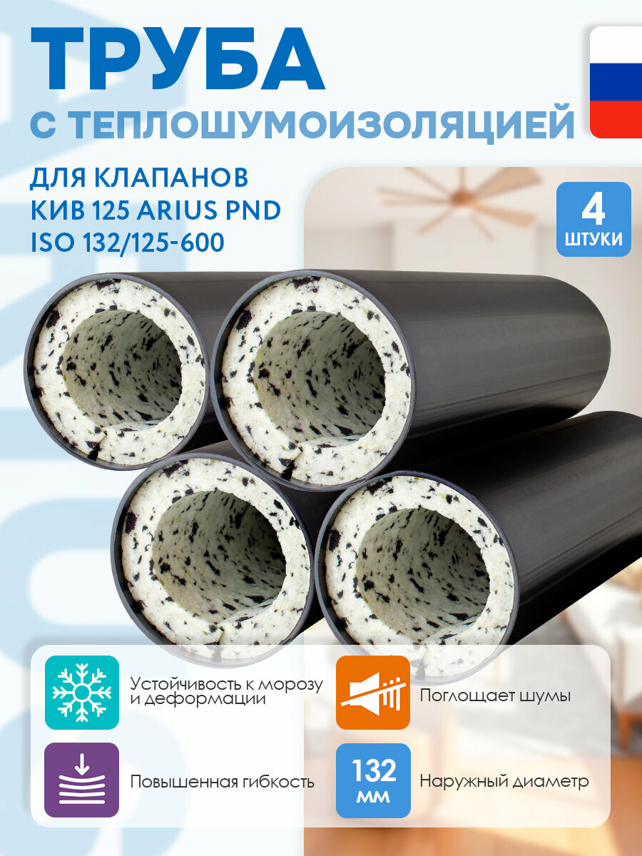 Трубы с теплошумоизоляцией для клапанов КИВ 125 ARIUS PND ISO 132/125-600 мм 135913 комплект из 4-х шт