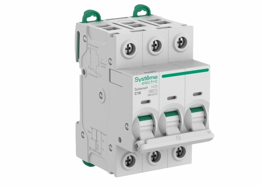 Выключатель автоматический Systeme Electric Systeme9, расцепитель C, 16A, трехполюсный, 6кA, 400В