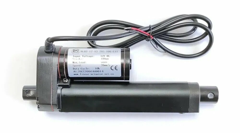 Линейный привод (актуатор) 12 В, длина хода 100 мм, 20 мм/с, до 50 кг (500N), черный