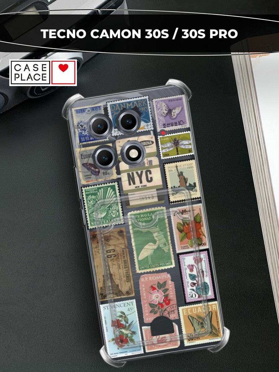 Чехол на Tecno Camon 30S/30S Pro (Текно Камон 30S/30S Про) с картой и принтом марки