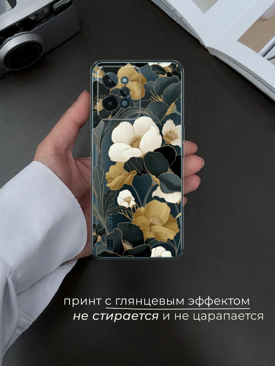 Силиконовый чехол на Realme C31 / Реалми C31 с принтом Золотые цветы — фото 1