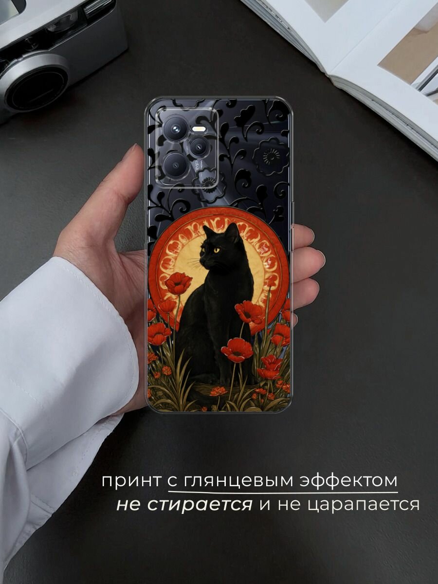 Силиконовый чехол на Realme C35 / Реалми C35 с принтом Кот в маках — фото 1