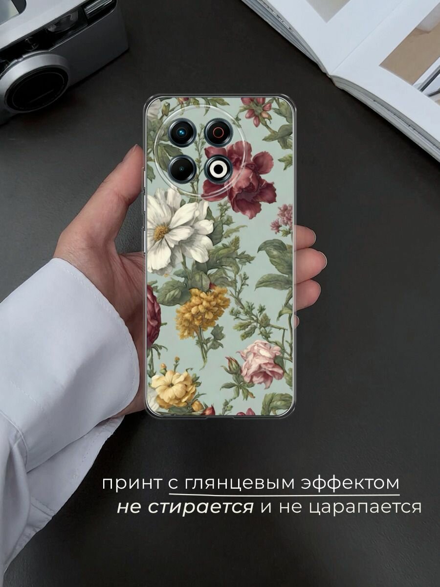 Силиконовый чехол на Tecno Spark 30 Pro / Текно Спарк 30 Про с принтом Акварельные красные цветы — фото 1