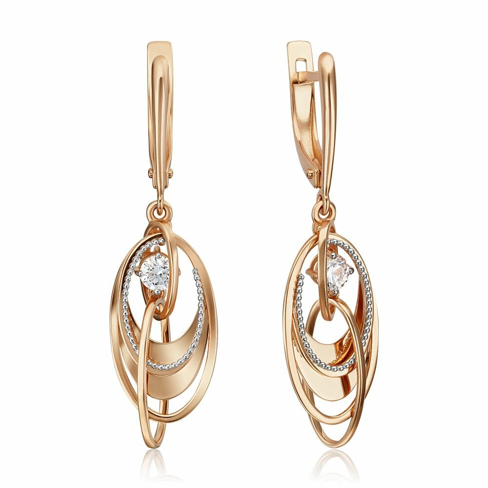 Серьги, комбинированное золото, 585 проба, родирование, фианит