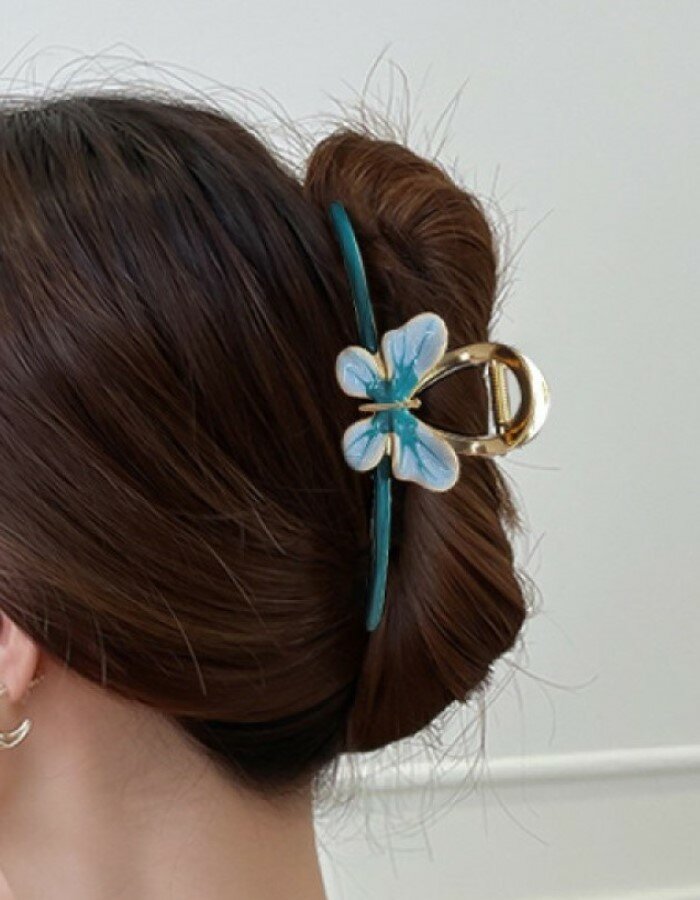 Заколка для волос, крабик бабочка, синий, голубой, металлический