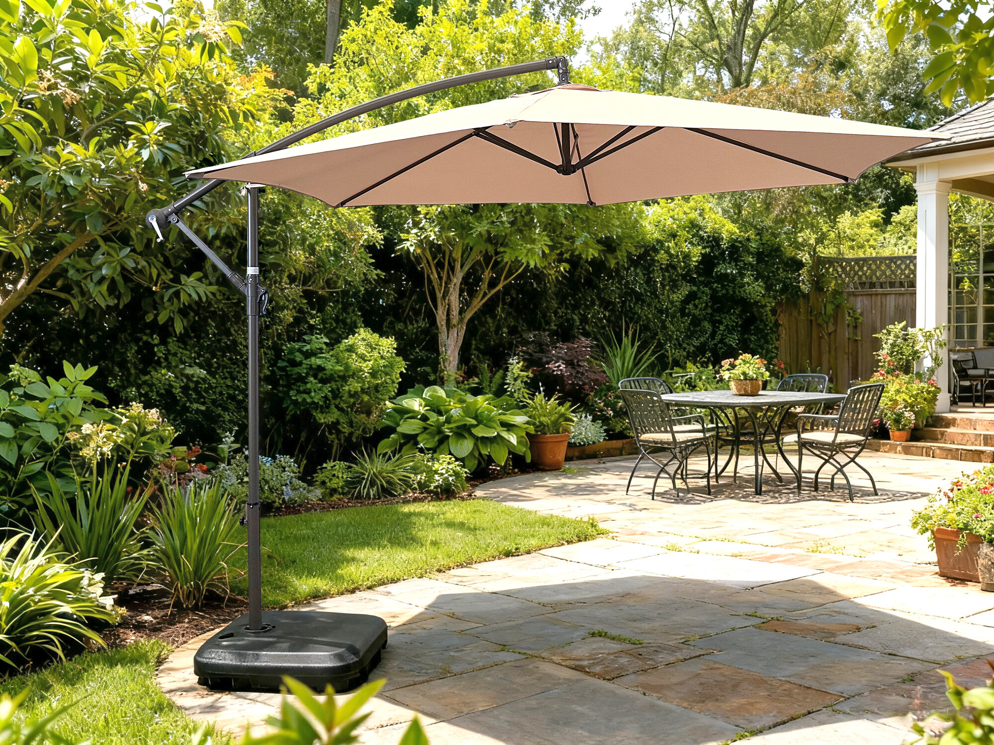 Консольный зонт садовый в комплекте с базой и утяжелителями Full Comfort - PALMA (3х2.8 м) бежевый. Водооталкивающая ткань