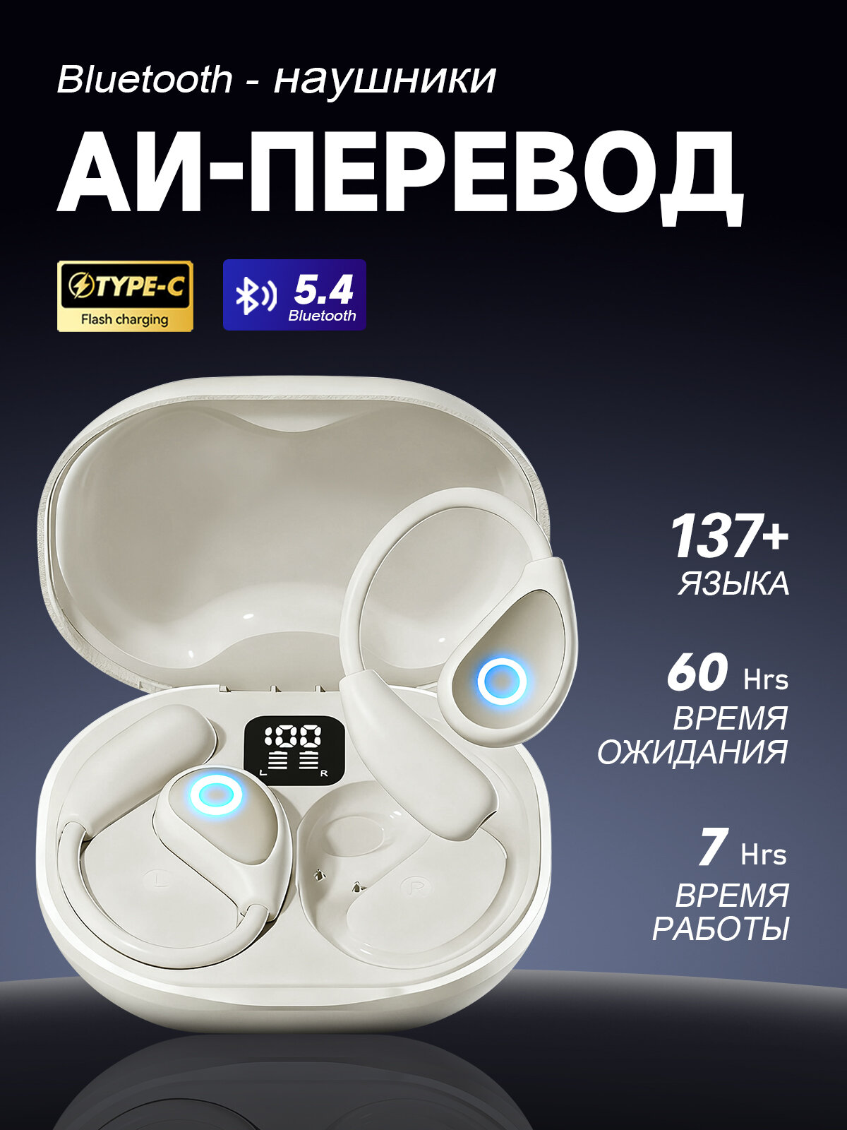 Умные наушники-переводчики OWS M95Pro, 144 языка, IPX7, Bluetooth 5.0