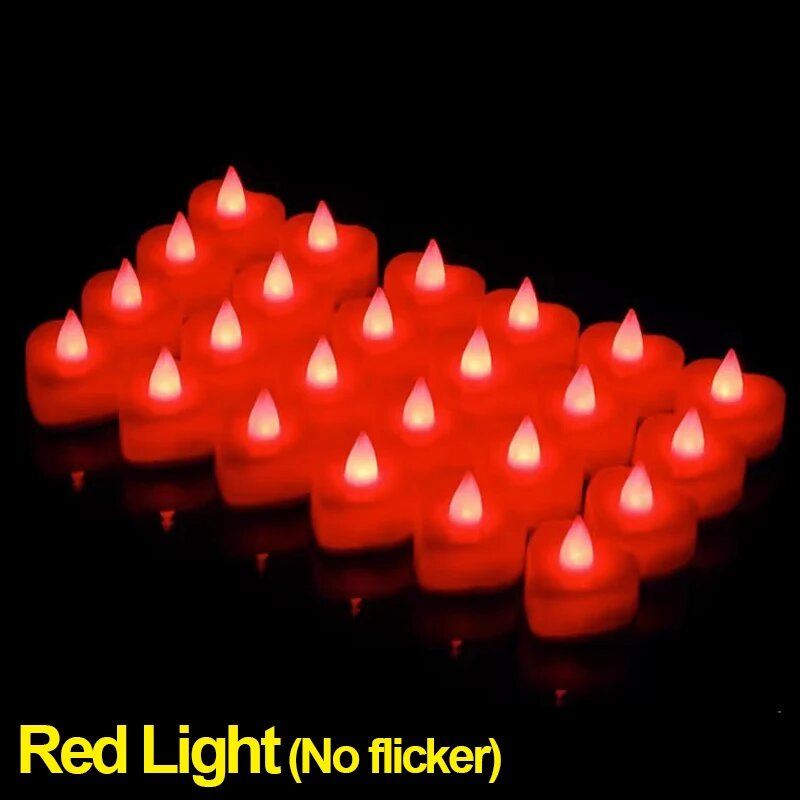 Светодиодные свечи в форме сердца Brangdy, 3/12 шт. 12pcs, Красный, Red Shell Red Light