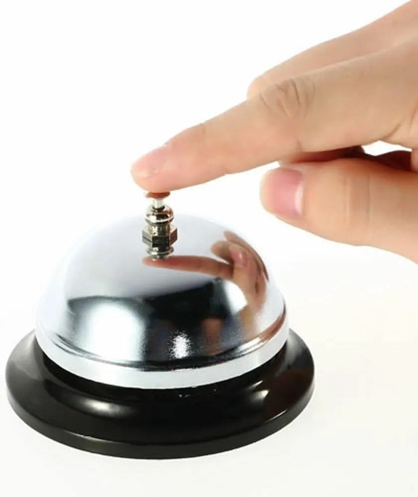 Звонок настольный серебристый/ Звонок на ресепшн металлический/ Диаметр 60мм