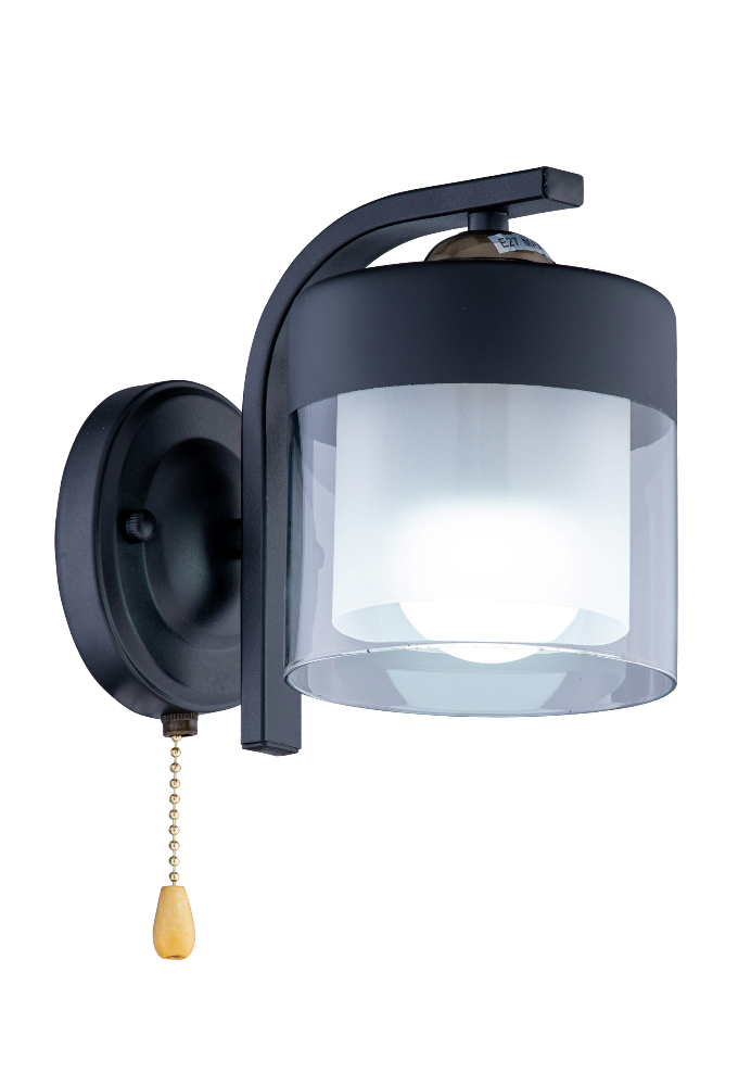 Светильник настенный, бра черный+бронза с плафонам на 1 лампу Е27, выключатель на корпусе
