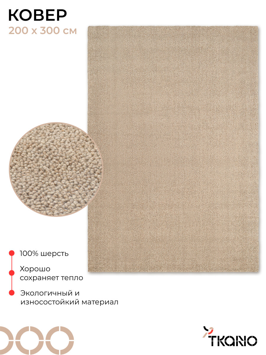 Ковер 200x300 см из шерсти Salem бежевого цвета большой прямоугольный Ethnic Tkano TK25-DR0020