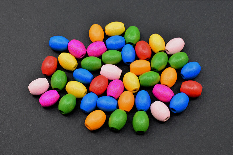 Бусины деревянные овальные 10х8мм, отверстие 3мм, ассорти цветов, 539-003, 10г (около 40шт)