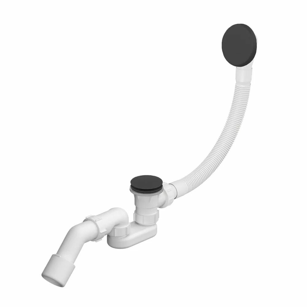 Сифон для ванны ALPEN LUX с переливом и с грязеуловителем, CLICK CLACK (клик клак), автомат, черный матовый