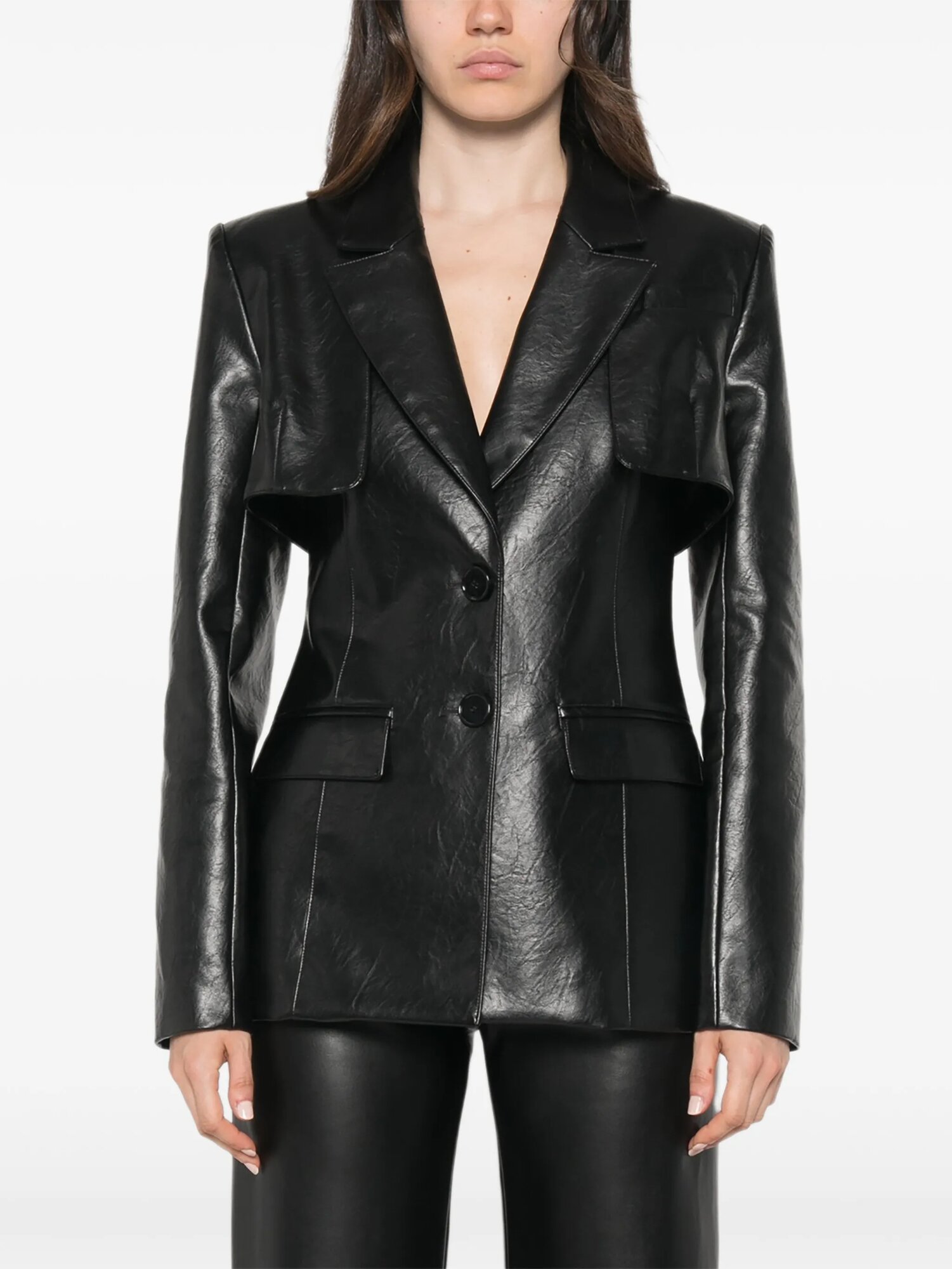 Пальто PATRIZIA PEPE Cut-out coated blazer, размер 46, черный — фото 1