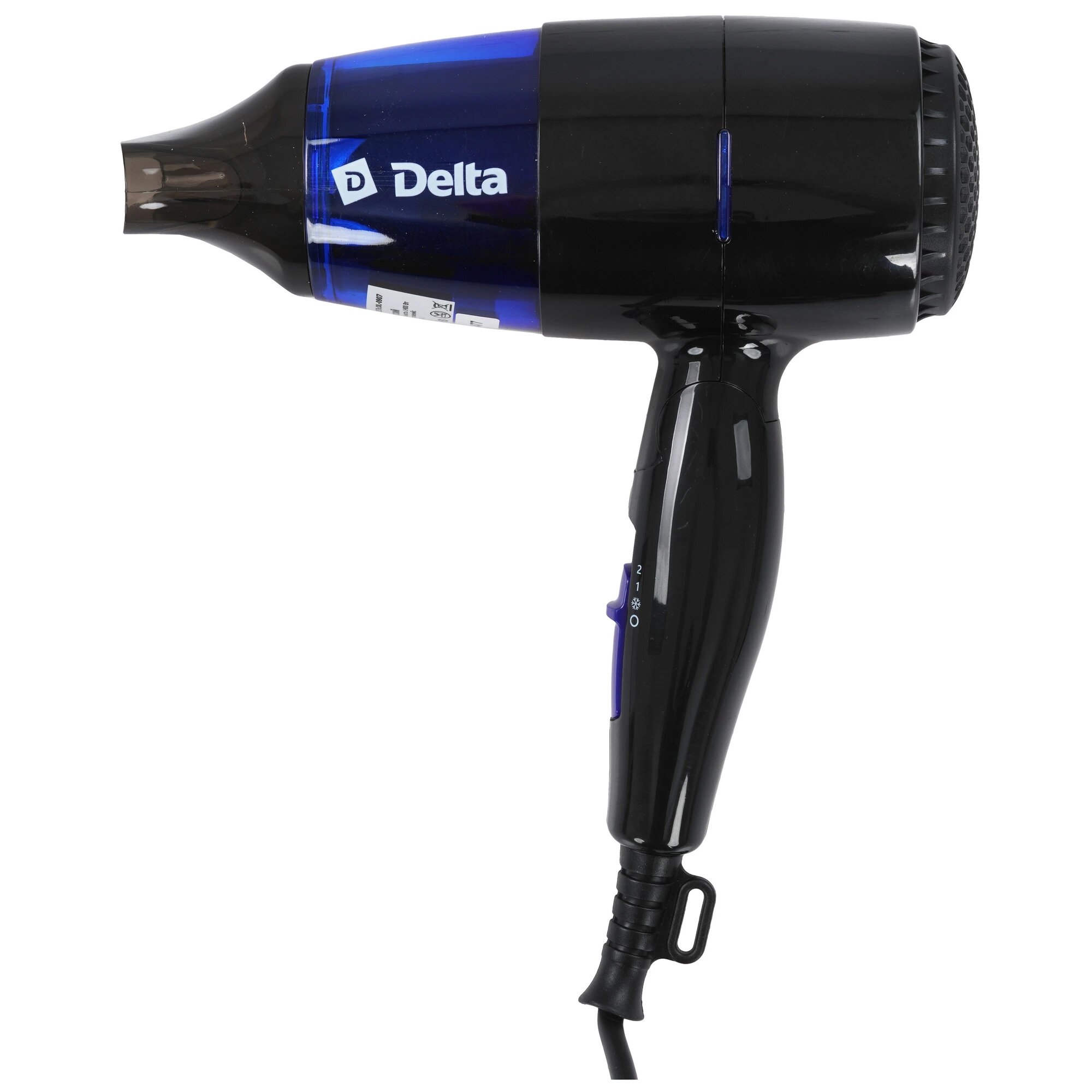 Фен DELTA DL-0907, мощность 1400 Вт, складная ручка, черный с синим (24)