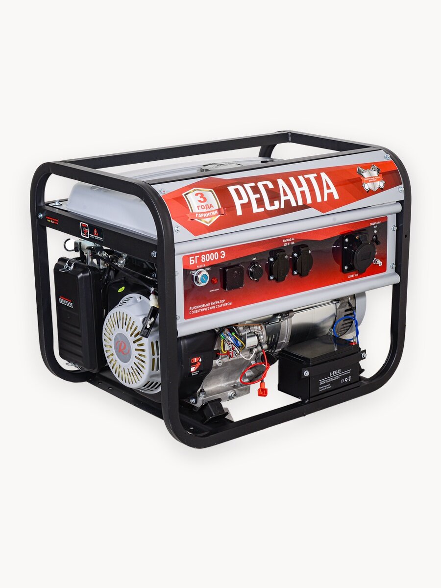 Генератор бензиновый, Ресанта БГ 8000Э, максимальная мощность 7 кВт, электростартер