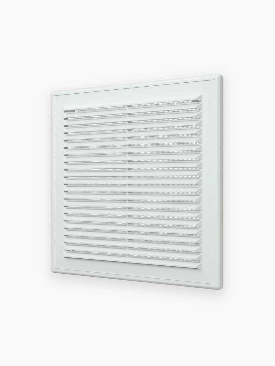 Накладная вентиляционная решетка с антимоскитной сеткой A2525R, 249х249 мм, приточно-вытяжная, белый пластик, AURAMAX