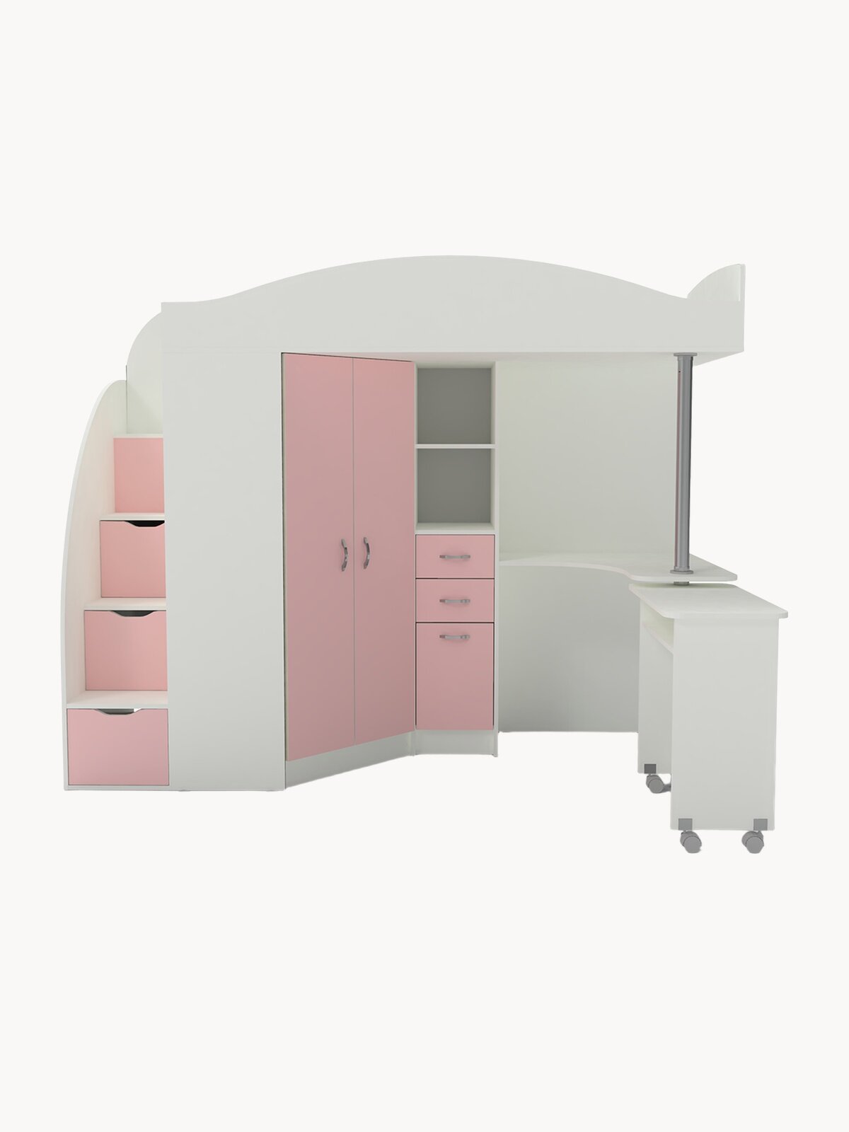 Кровать-чердак "Теремок-1 Гранд" Белый Розовый