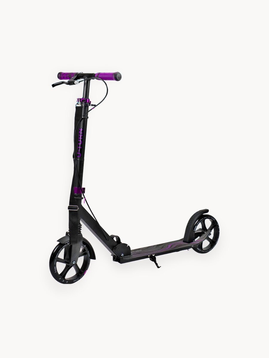 Самокат 2-х колесный серия "STYLE-B" регулировка высоты руля, нагрузка до 100 кг, колеса PU 200 мм, черно-фиолетовый