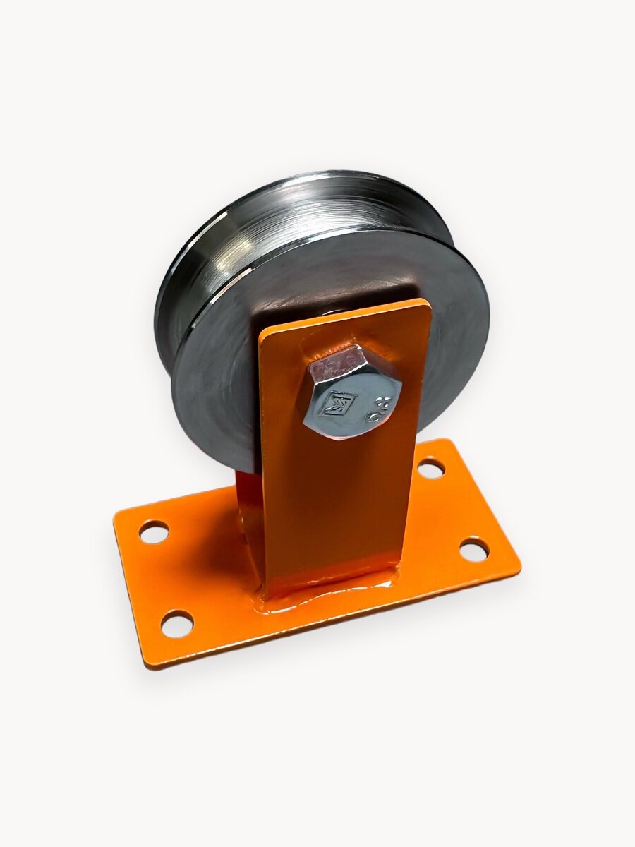 Блок монтажный ф70 окрашенный с площадкой спецдеталь шкив-ролик с подшипником и канавкой для троса