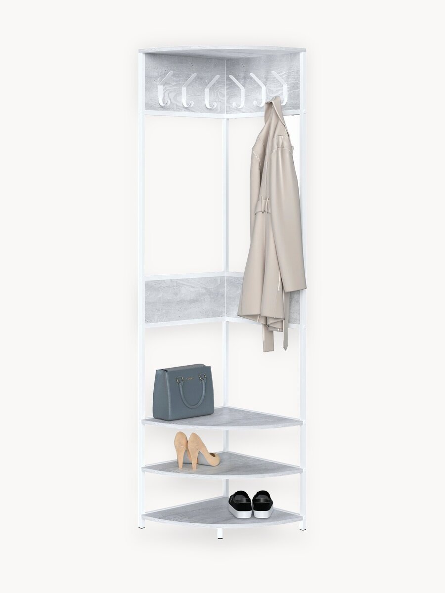 Прихожая угловая, вешалка напольная Лофт 50х202 см, Белый бетон пайн/ белый