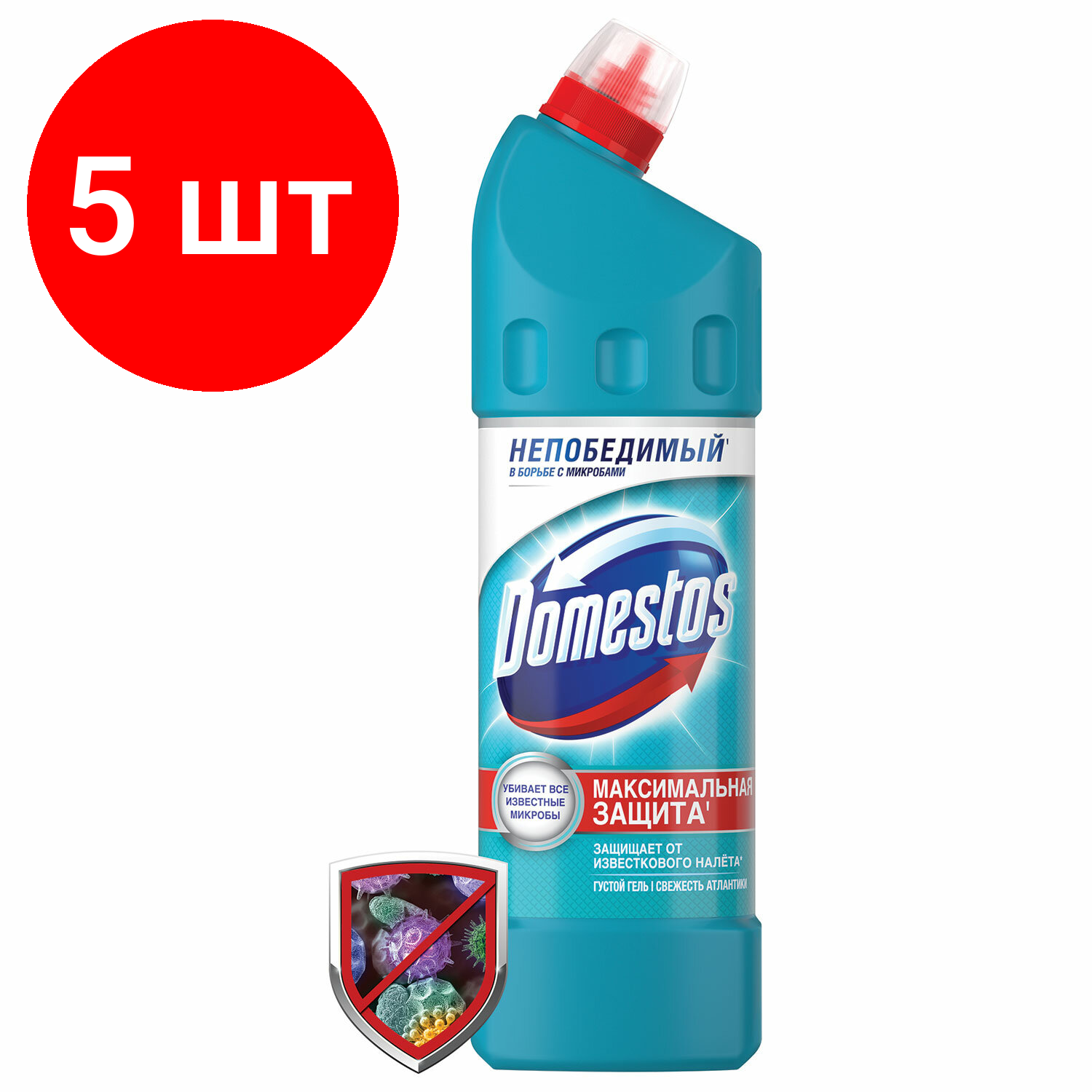 Комплект 5 шт, Чистящее средство 1 л, DOMESTOS (Доместос) "Свежесть Атлантики", с отбеливающим эффектом
