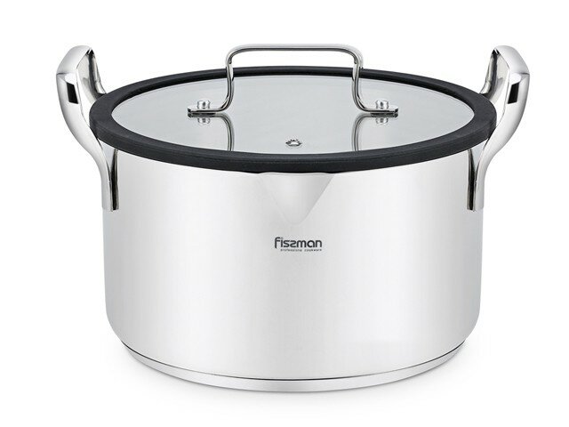 5268 FISSMAN Кастрюля FABIA 5,8л; 24x13,5 см с крышкой (нерж. сталь) Ручки-нерж. сталь; Крышка-стекло; Индукция; Термоаккумулирующее многослойное дно.