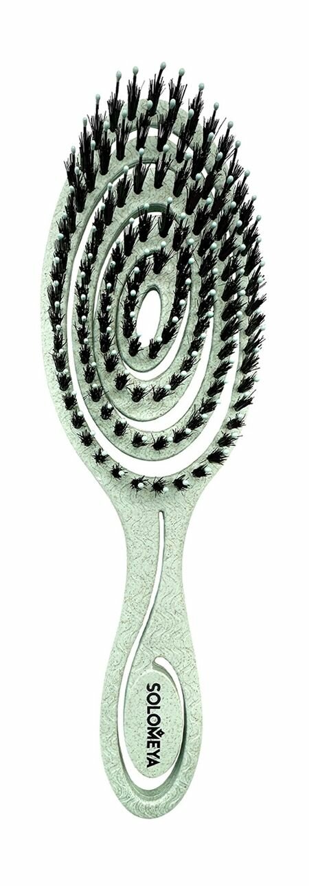 SOLOMEYA ПРОФ Био-расческа подвижная для волос c натуральной щетиной, Зеленая