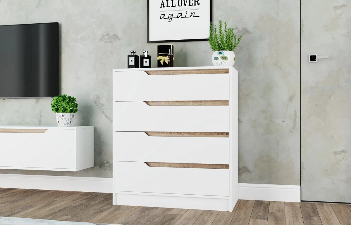 Комод МебельЛэнд24 Бонди - 2 Белый 90x50x92 с 4 ящиками