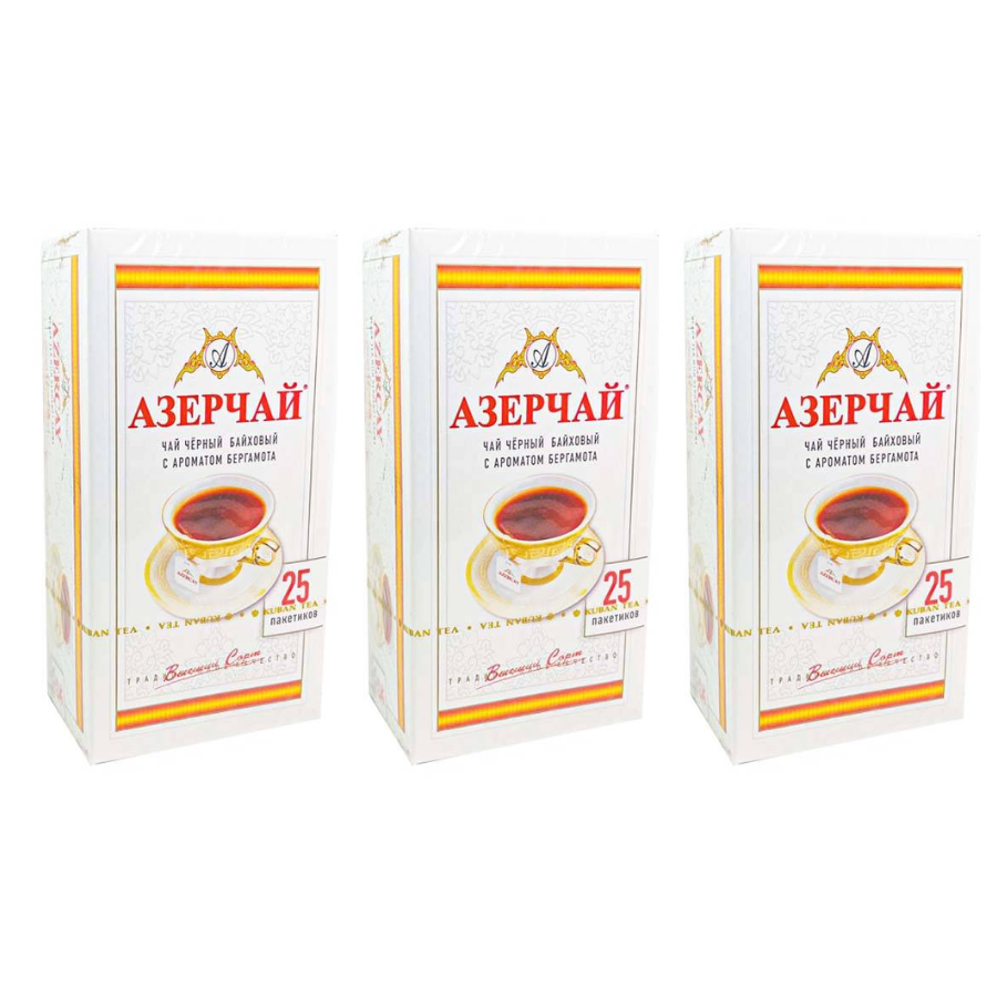 Чай черный Азерчай с бергамотом 25 пакетиков 3 штуки