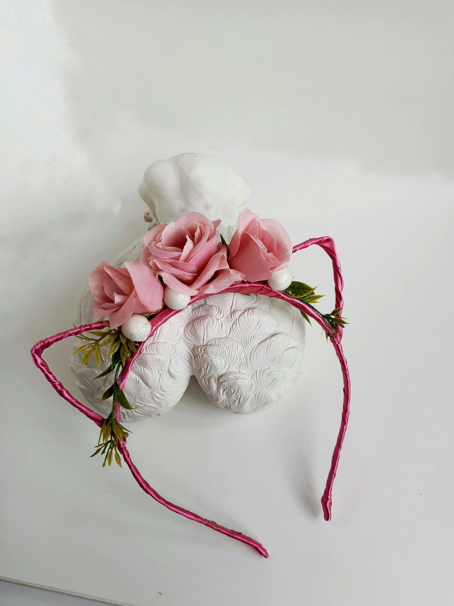 Ободок детский с кошачьими ушками и розами