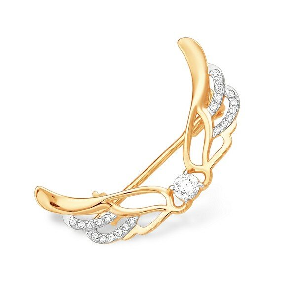 Брошь, красное золото, 585 проба, фианит