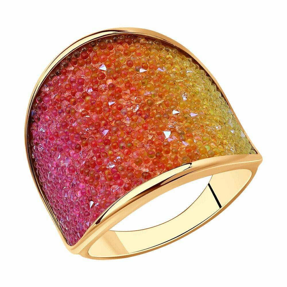 Кольцо, серебро, 925 проба, золочение, кристаллы Swarovski