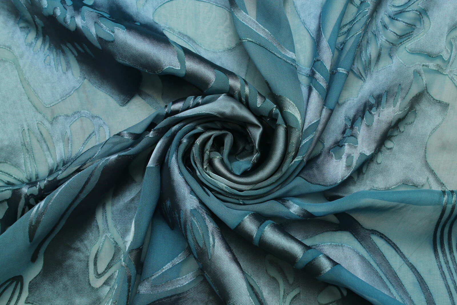 Ткань Шелковый атлас-деворе светло-синего морского цвета, ш132см, 0,5 м