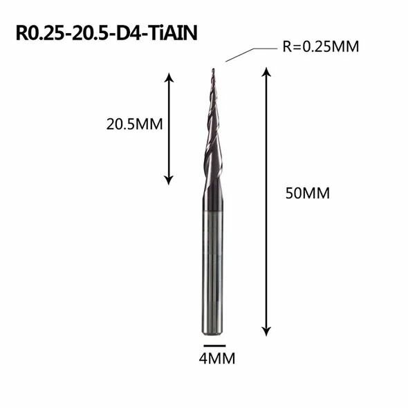 Dreanique конусная фреза по дереву (R0.25 L20.5 d4 покрытие TiAlN) P2BC-R0.25-20.5-H4 39695