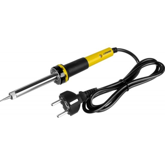 Набор для паяльных работ Stayer 60Вт с 2К рукояткой, конус, подставка+припой+сменное жало+оловоотсос+сменная насадка+канифоль+кусачки, PROTerm, 55314-60-H8